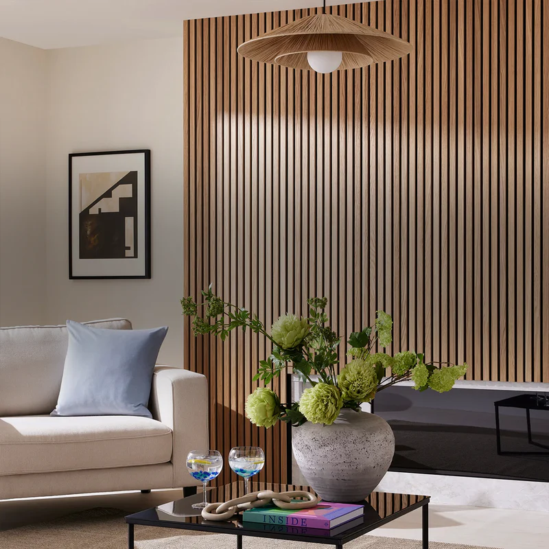 Acoustic Slatted Wall Panel 240 x 60cm - Light Oak x 1 panel ...