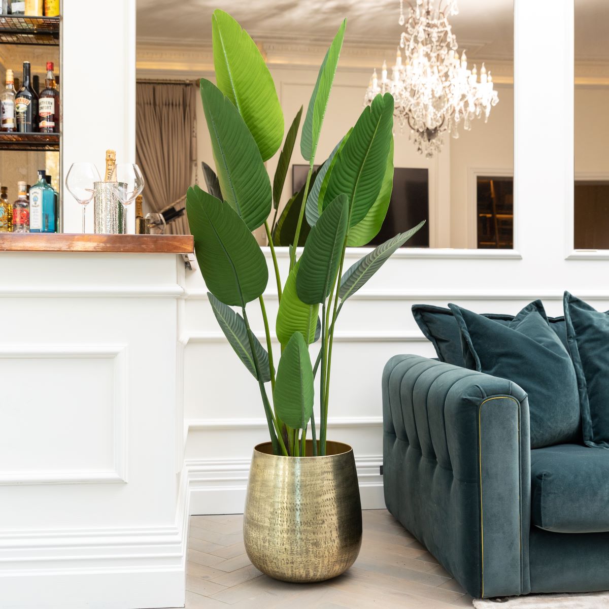 Artificial Bird Of Paradise Tree UV/IFV in Gold Metal Planter – SixtySixDesigns