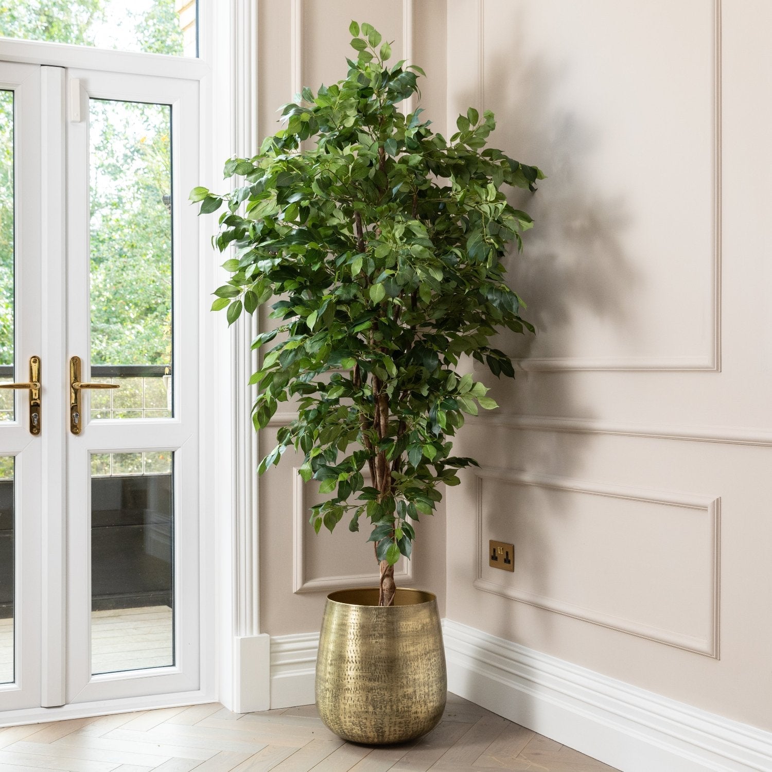 Artificial Ficus Tree UV/IFV in Gold Metal Planter – SixtySixDesigns